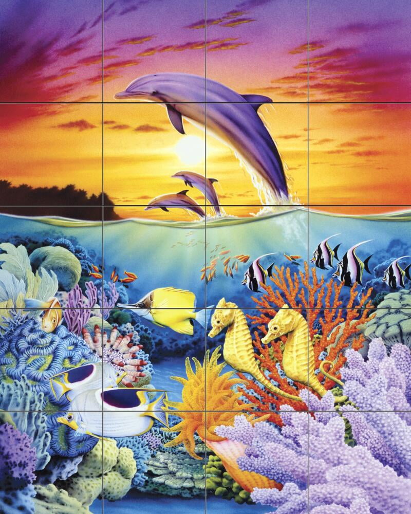 Tile Mural Bathroom Backsplash - Sea Horse Dolphins - by Robin Koni ...