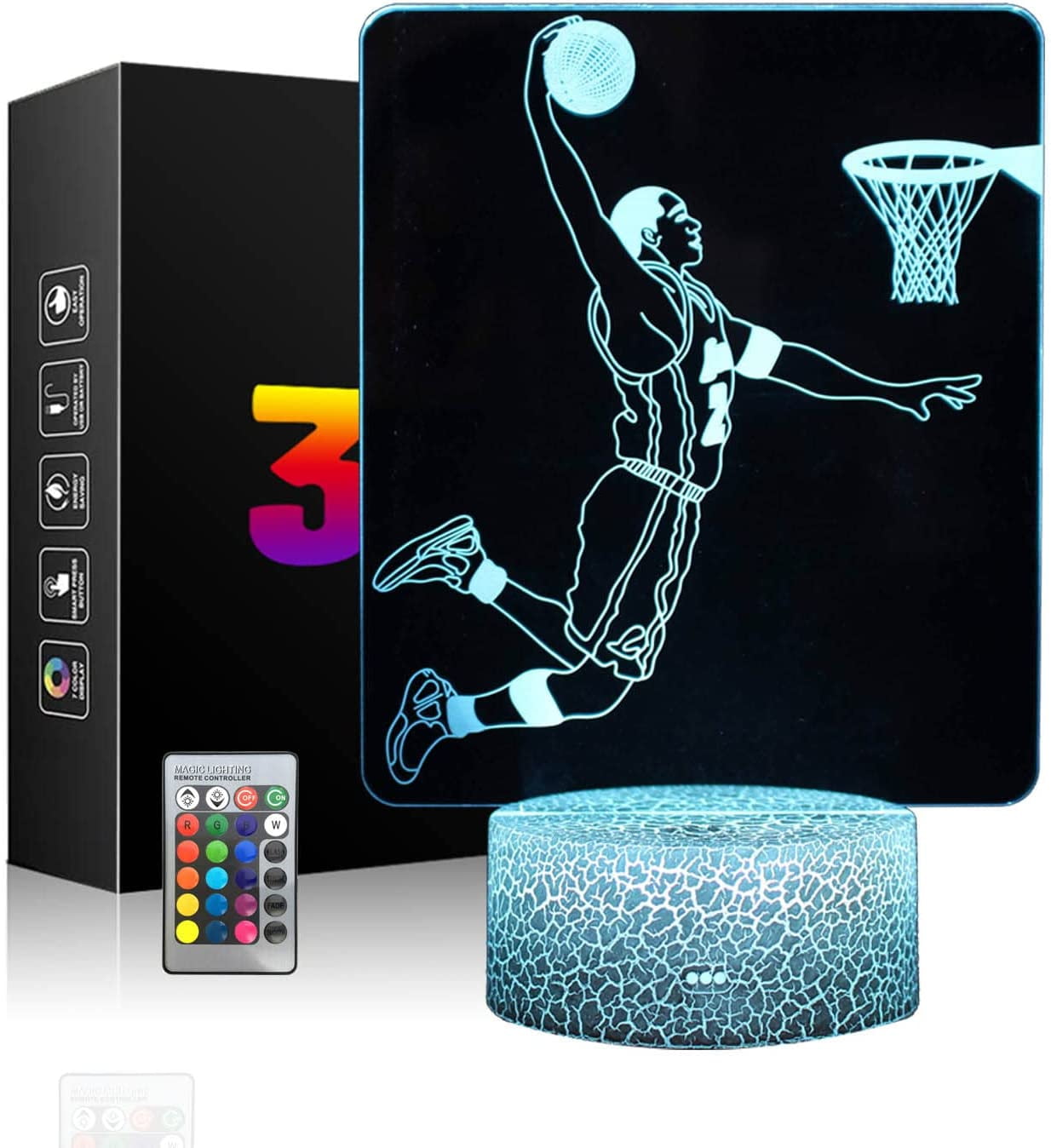 YSITIAN 3D Basketball Player Night Lights,LED Decor Illusion Lamp with ...