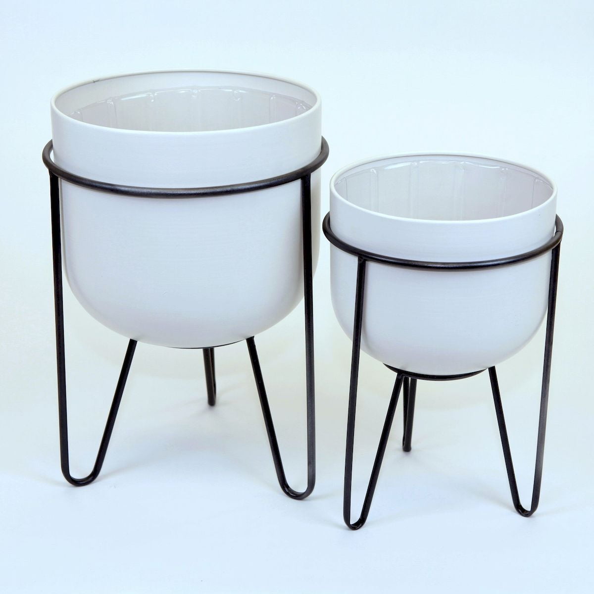 Set Of 2 White Metal Containers On Black Frames Planters - Walmart.com