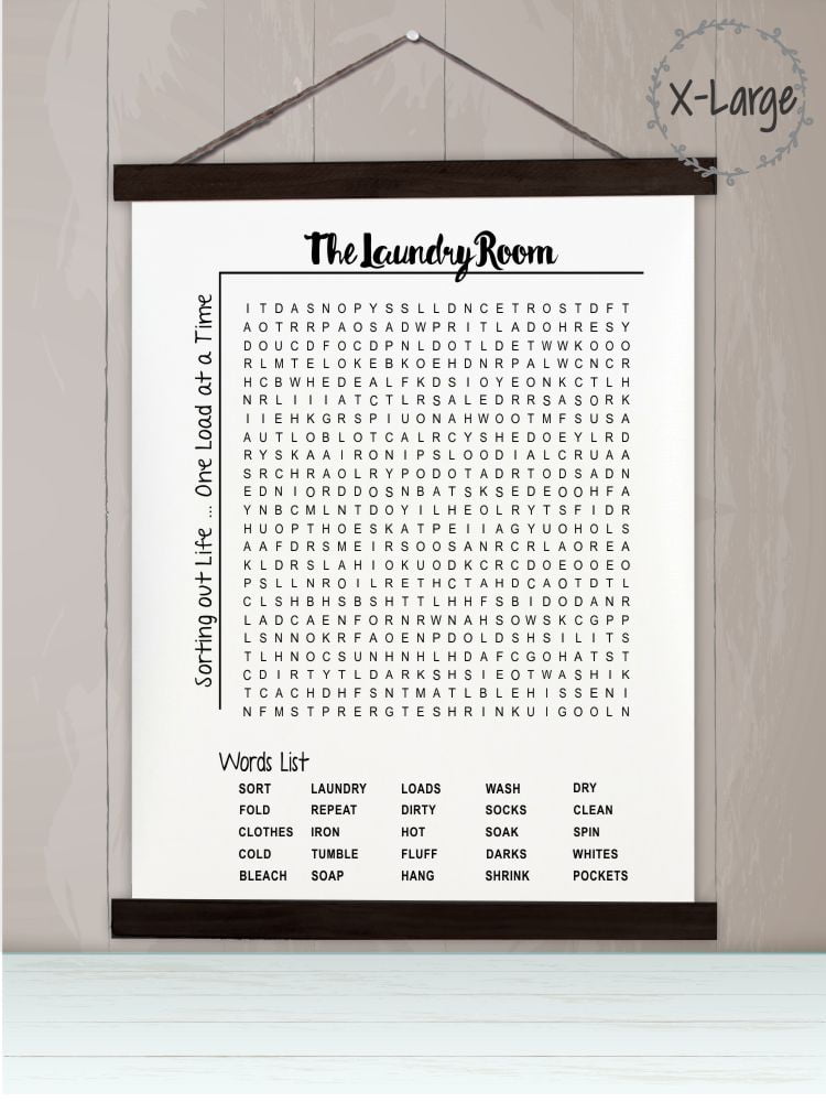 Black Wood, Canvas Sign, Laundry Room Decor Word Search Puzzle Art ...