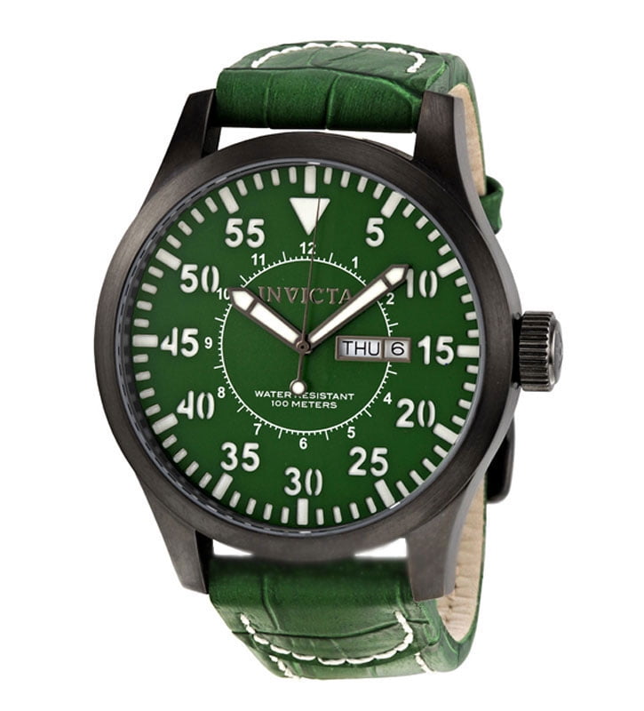 Invicta Men's 11205 Specialty Quartz Green Leather Strap Green Dial ...