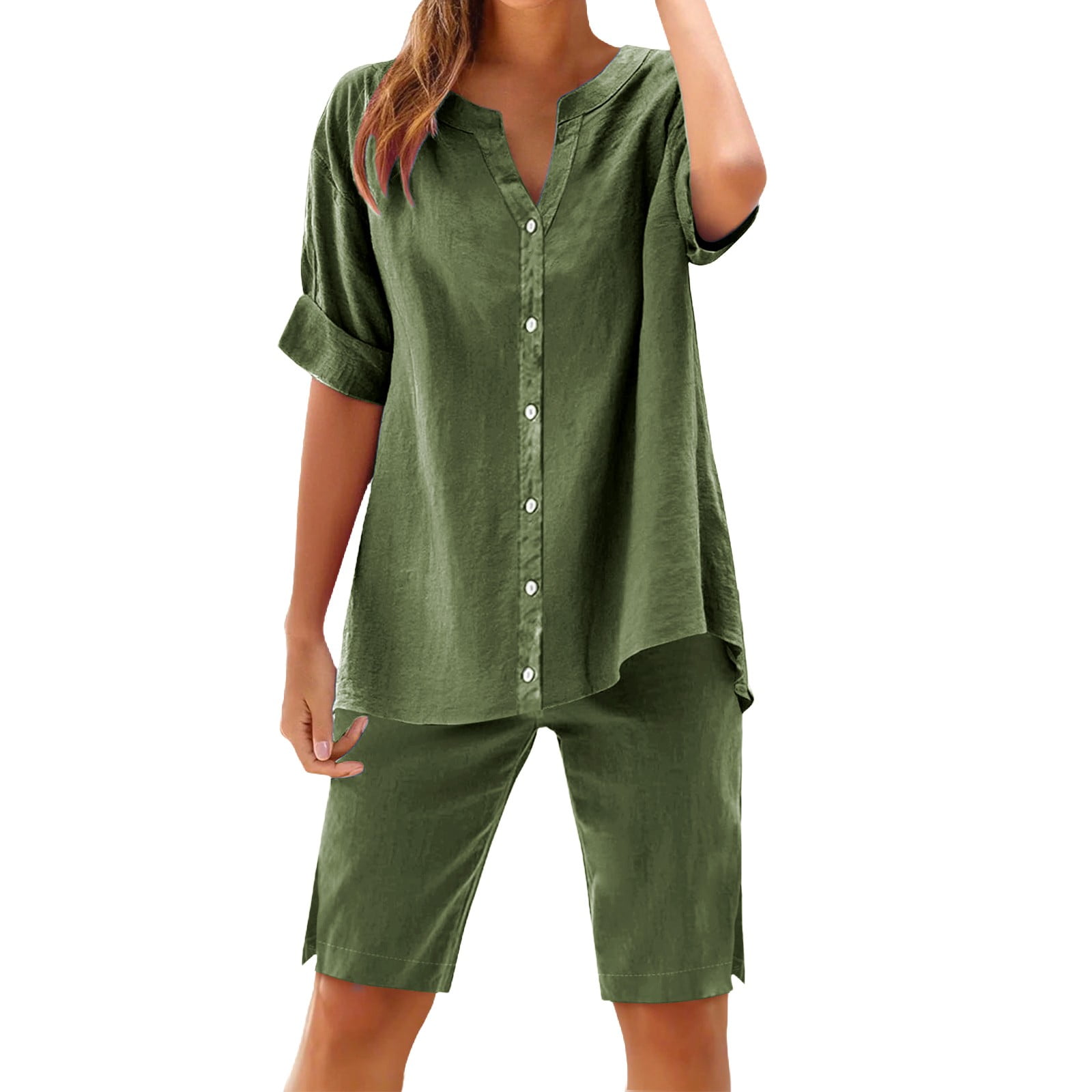 Click here for Baberdicy Womens Linen Shirt & Pants Set - Casual... prices