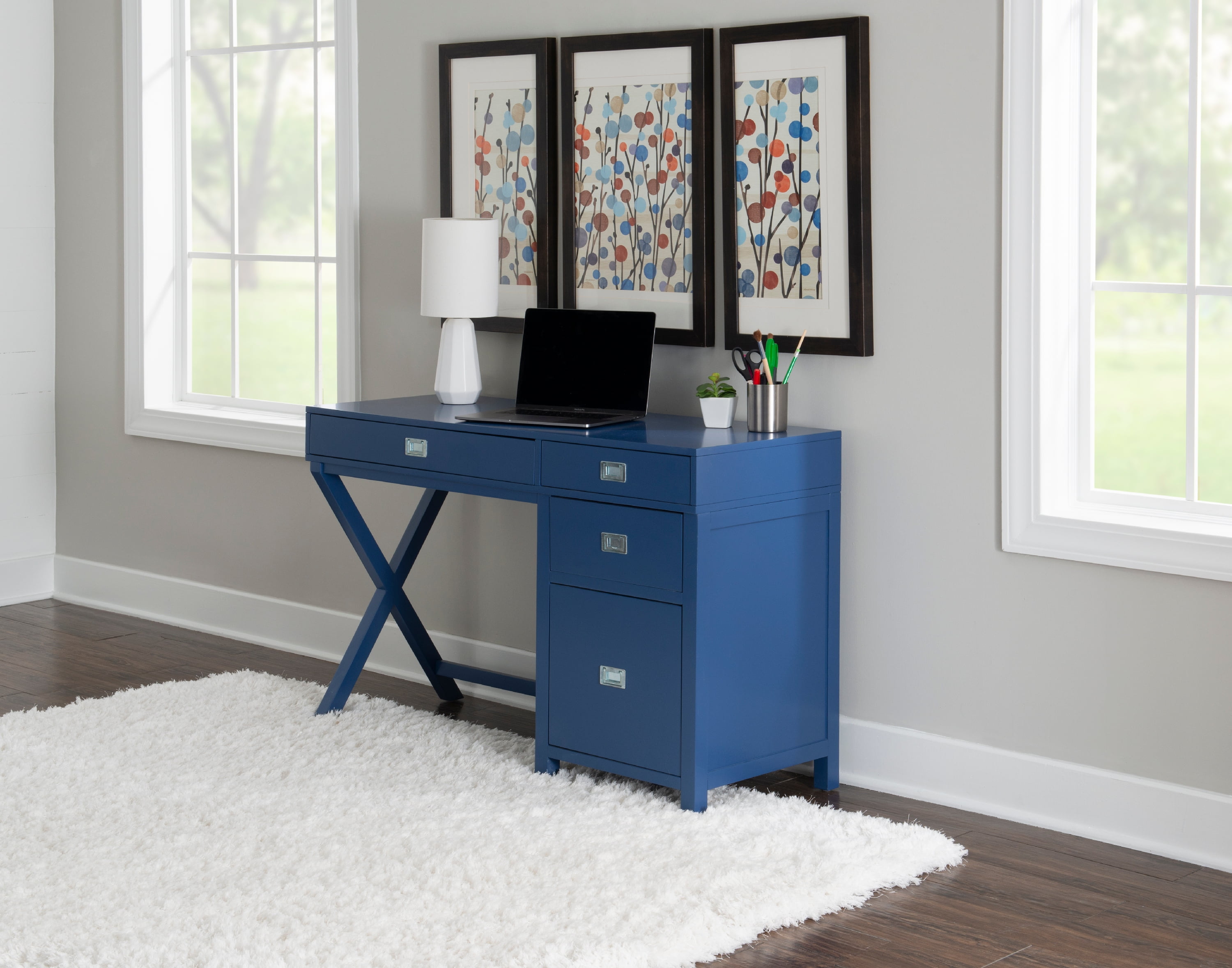 Linon Lakelyn 4-Drawer Desk, 48" Wide with Side Storage, Navy Finish ...