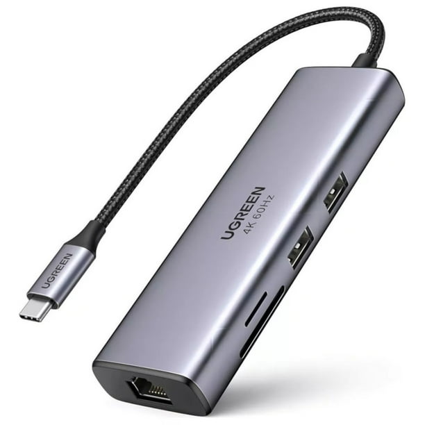 Adaptador Ugreen 90568 7 en 1 USB C a 2USB 3.0 HDMI RJ45 SD-TF PD ...