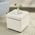 Linon Lexington Cream Sherpa Upholstered Square Storage Ottoman with ...