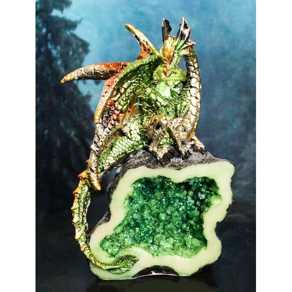 Metallic Blue Iridescent Wyrmling Dragon On Faux Geode Crystal Rock ...