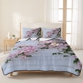 96x106in Quilt Bedding Set, Spring Pink Flower Green Leaf Lightweight ...