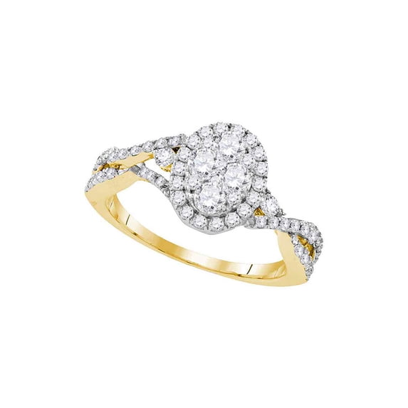 10kt Yellow Gold Womens Round Diamond Oval Cluster Halo Twist Bridal ...