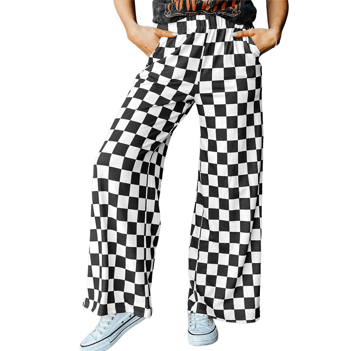 Click here for Unbranded Women Casual Checkered Pants Elastic Wai... prices