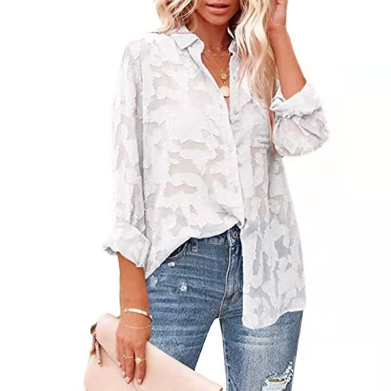 Haute Edition Women's Sheer Gauze Floral Pattern Button Down - Walmart.com