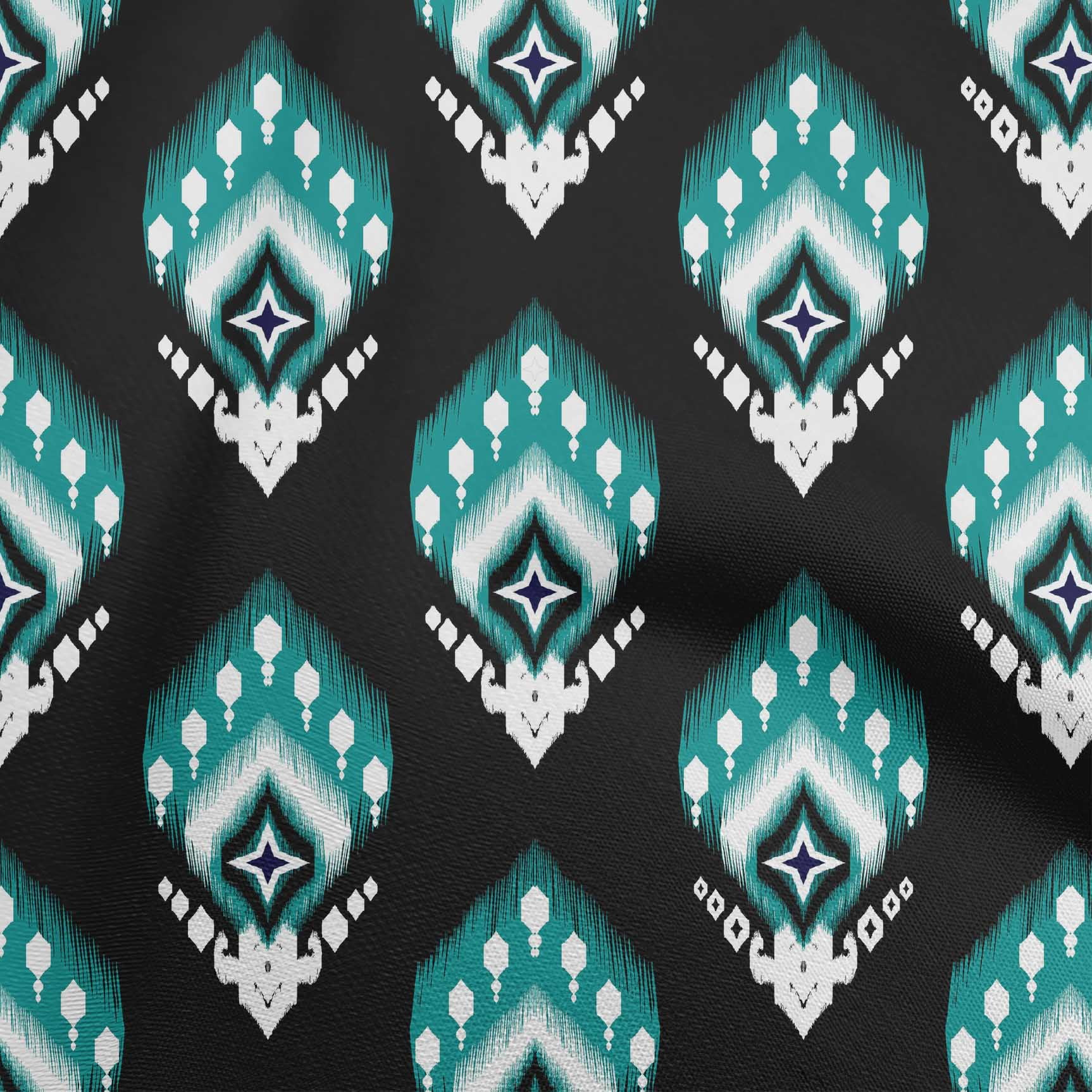 oneOone Cotton Poplin Black Fabric Asian Ikat Sewing Material Print ...