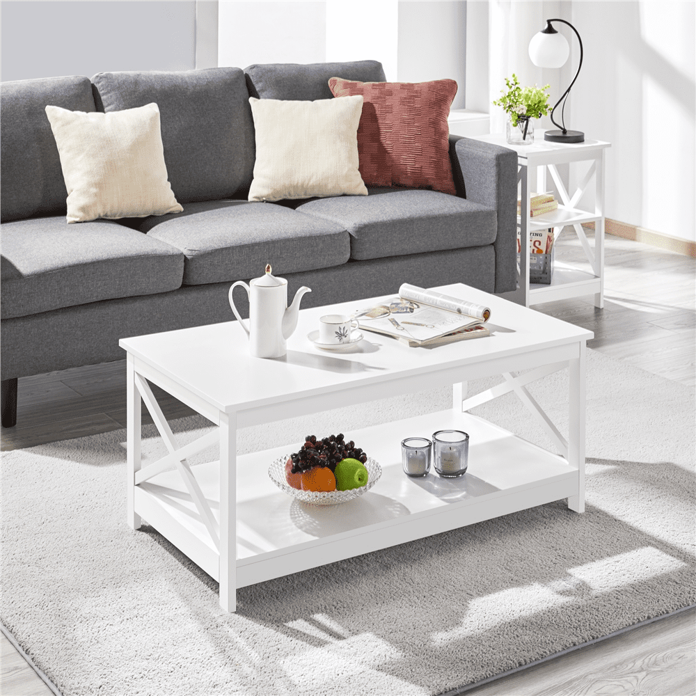 Yaheetech X-Design Coffee Table with Storage Shelf for Living Room ...