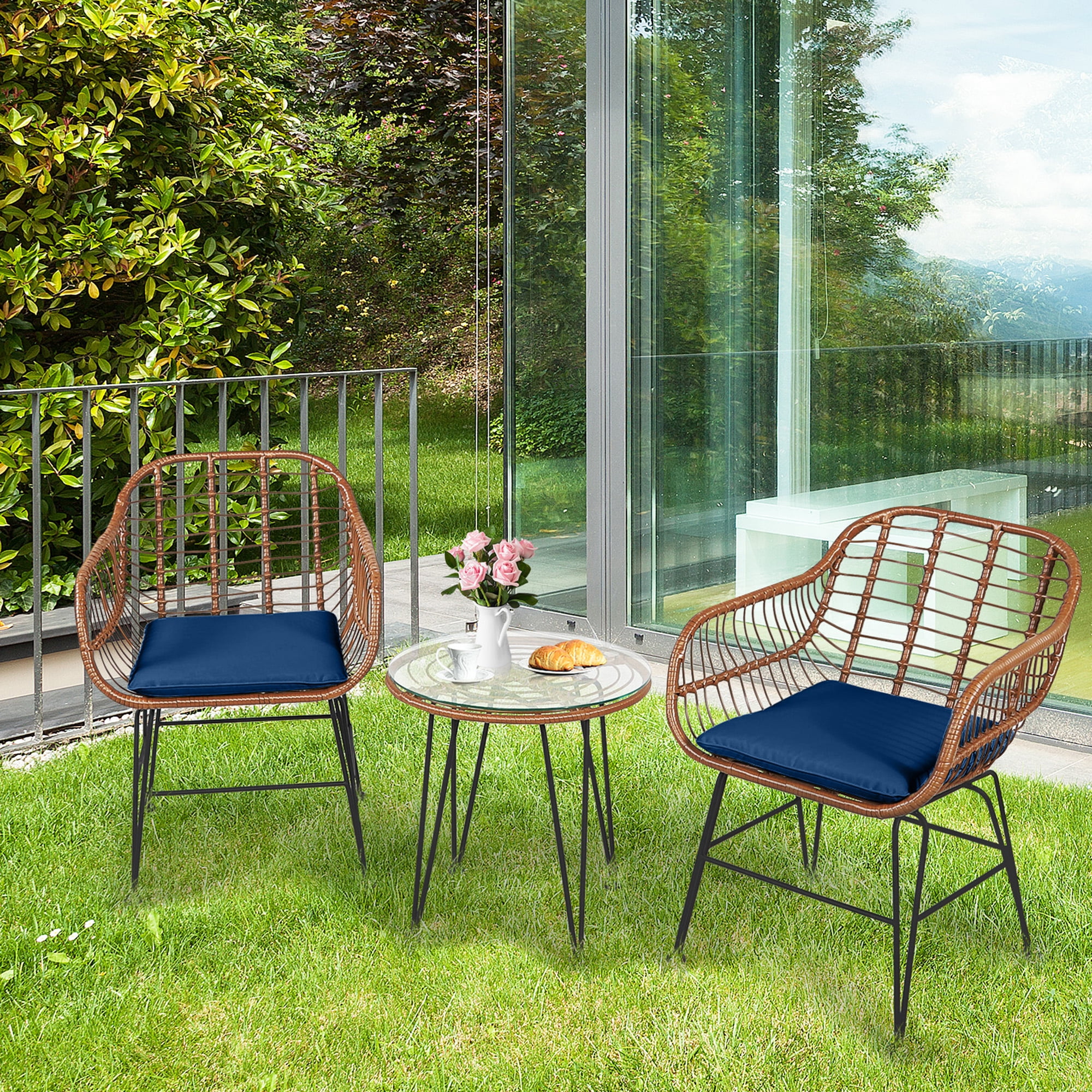 Click here for Gymax 3pcs Rattan Patio Conversation Set Bistro Ch... prices