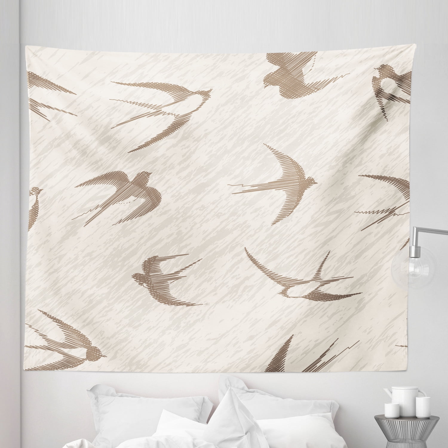 Abstract Tapestry, Flying Bird Swallow Vintage Design Illustration ...