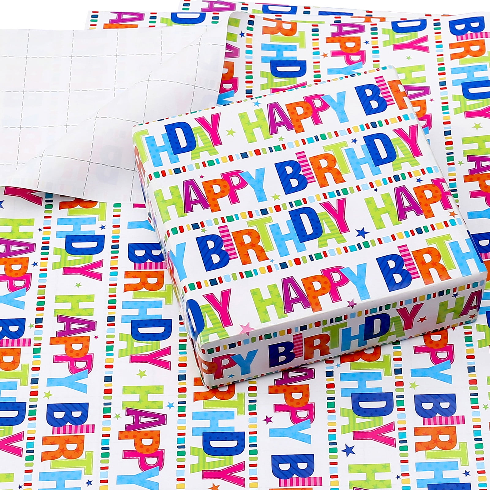 Colorful Happy Birthday Wrapping Paper 3 Large Sheet Gift Wrapping ...