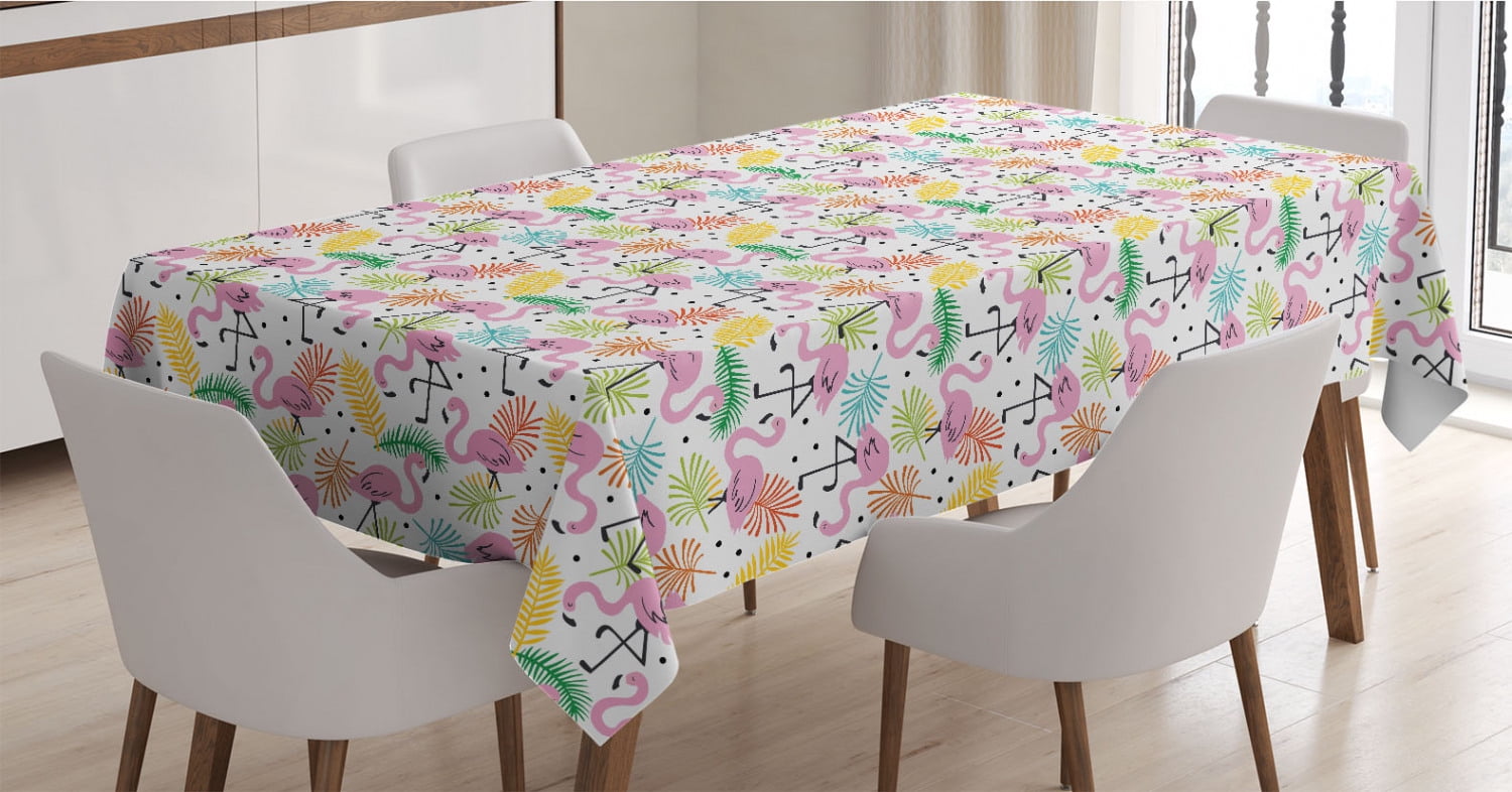 Flamingo Tablecloth, Tropical Birds with Pastel Caribbean Jungle Forest ...