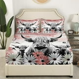 Erosebridal Highland Cow Print Bed Sheets Queen,Red Western Farmhouse ...
