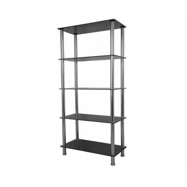 5 Tier Tall Black Glass Corner Shelf Unit - Glass Designs
