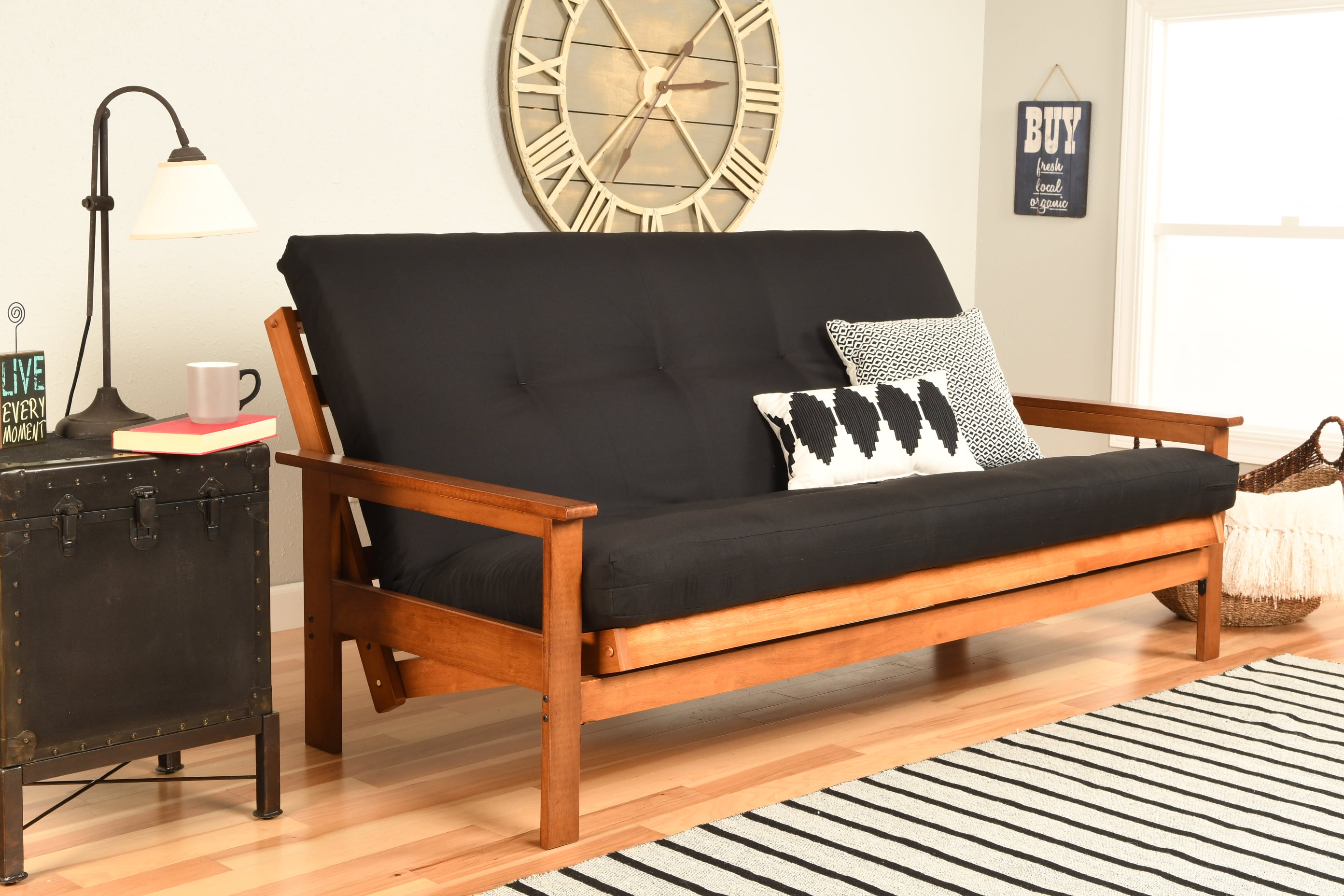 Albany Futon in Barbados Finish, Twill Black Mattress - Walmart.com