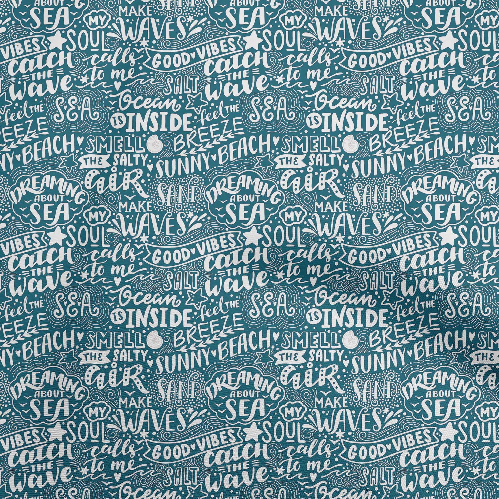 oneOone Silk Tabby Dark Teal Blue Fabric Writing Text Fabric For Sewing ...