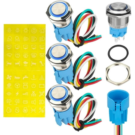 HUACA 3pcs Push Button Switch, 19mm Latching Push Button Switch 12V ...