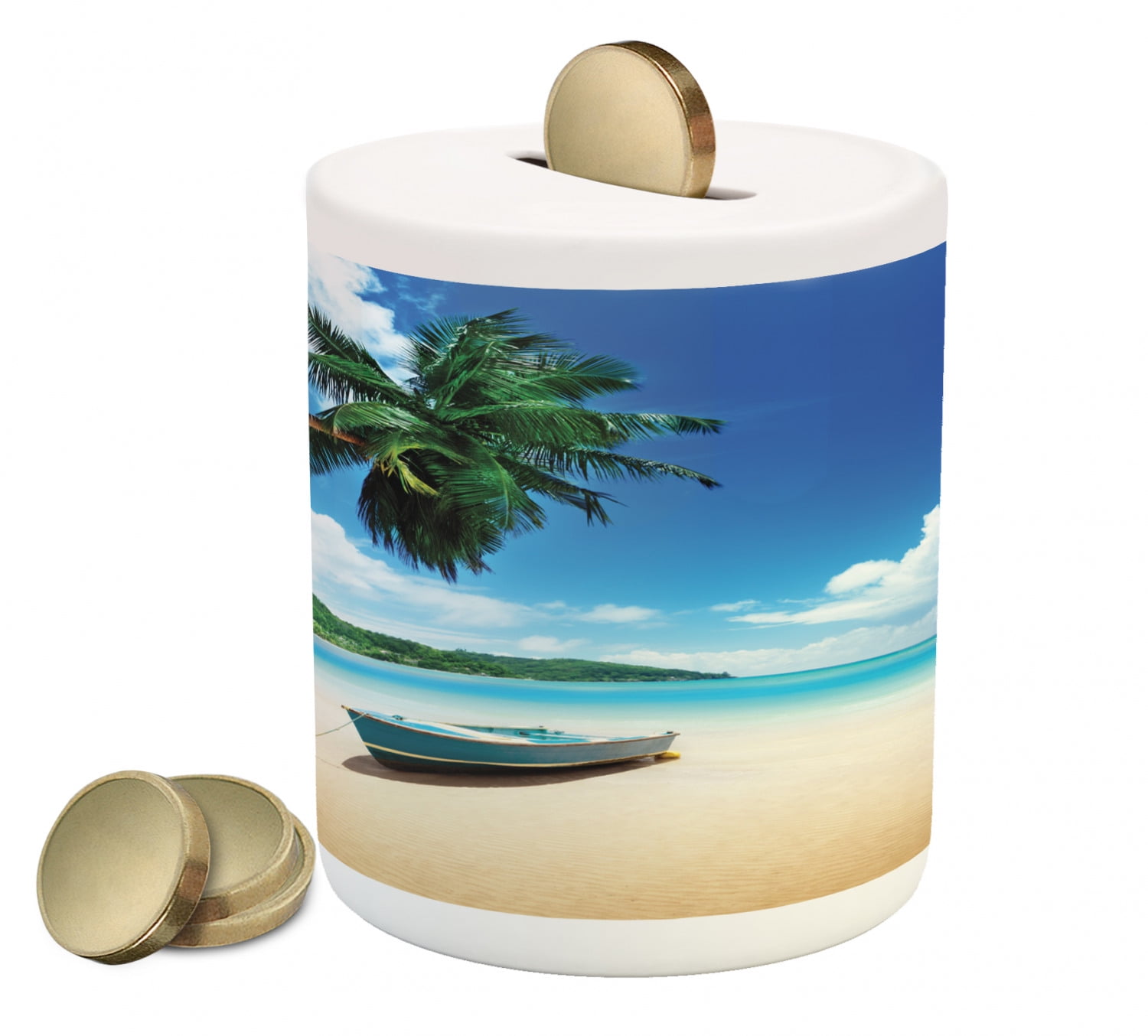 Beach Piggy Bank, Boat on the Beach Mahe Island Lagoon Seychelles ...