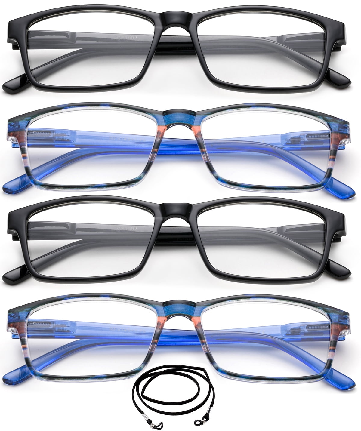 4 Packs Reading Glasses Black & Blue Rectangular Reading Glasses with ...