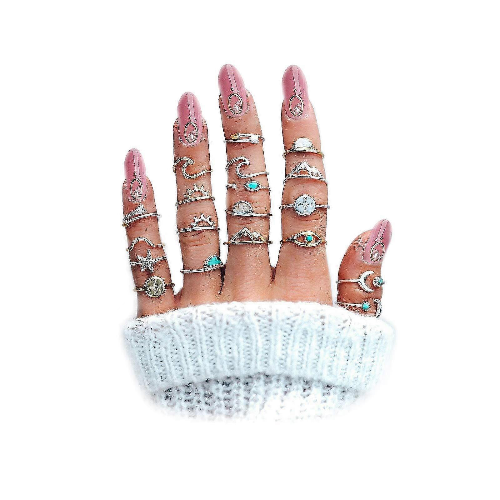 Boho Retro Stackable Rings Sets For Teens Girls Women,peak Sea Wave ...