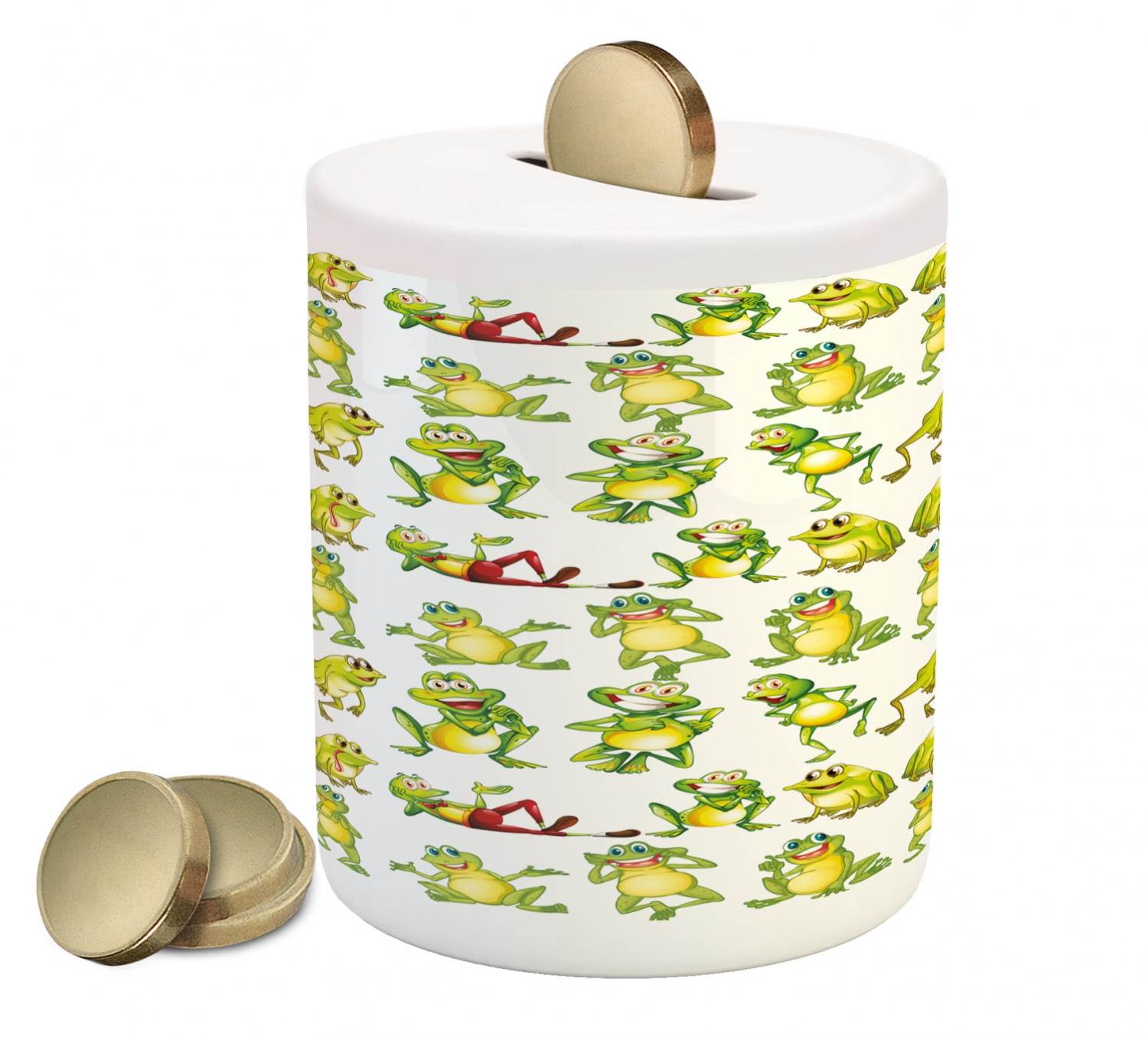 Cartoon Piggy Bank, Frogs in Different Positions Funny Happy ...