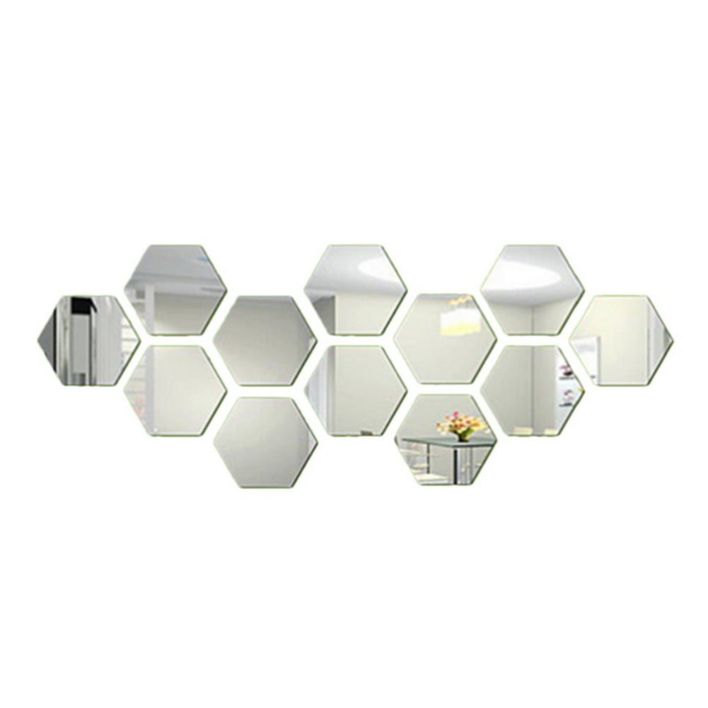 Mirror Wall Stickers, 12PCS Hexagon Mirror Art DIY Home Decorative ...
