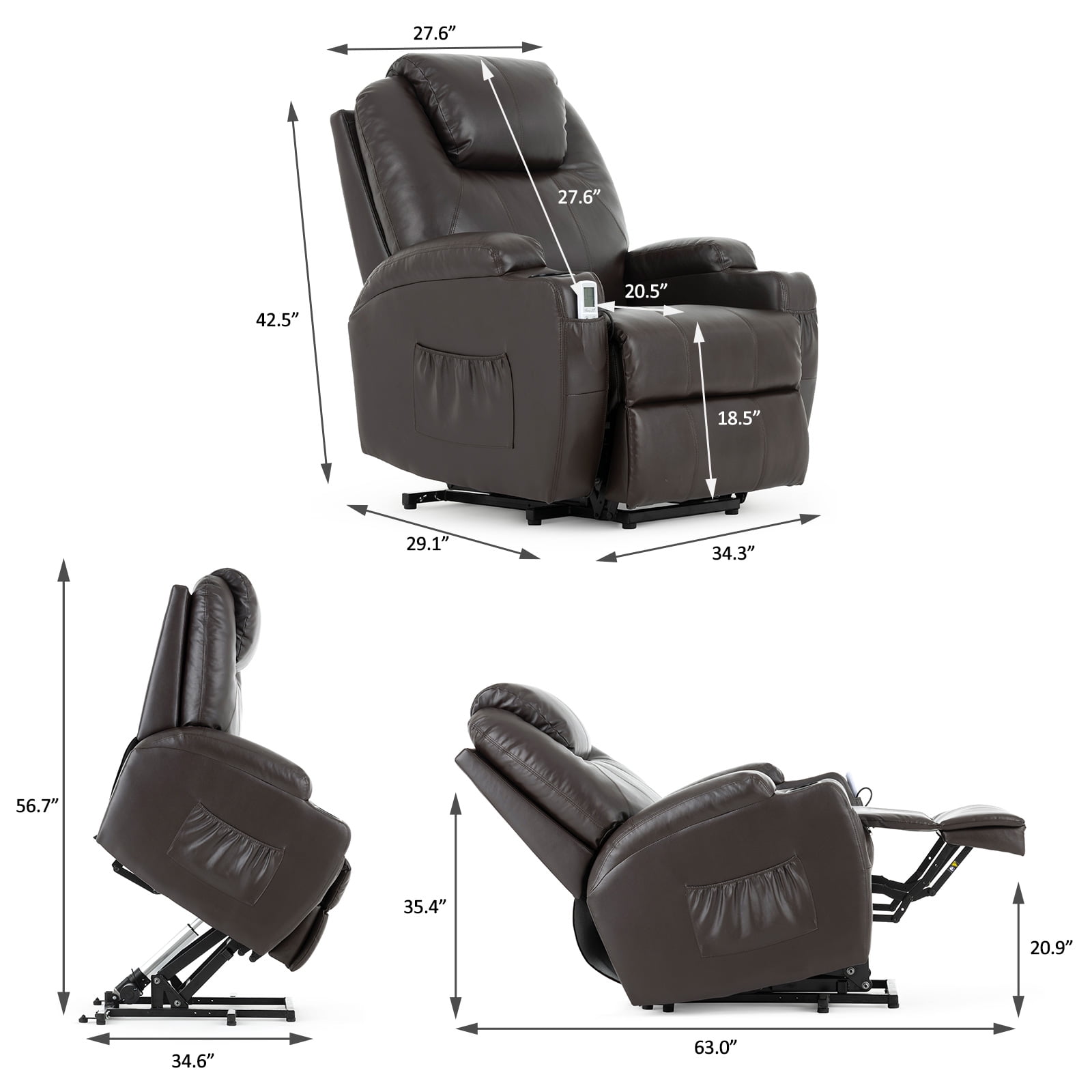 Mecor Electric Power Lift Recliner Chair Leather Elderly Armchair Brown ...