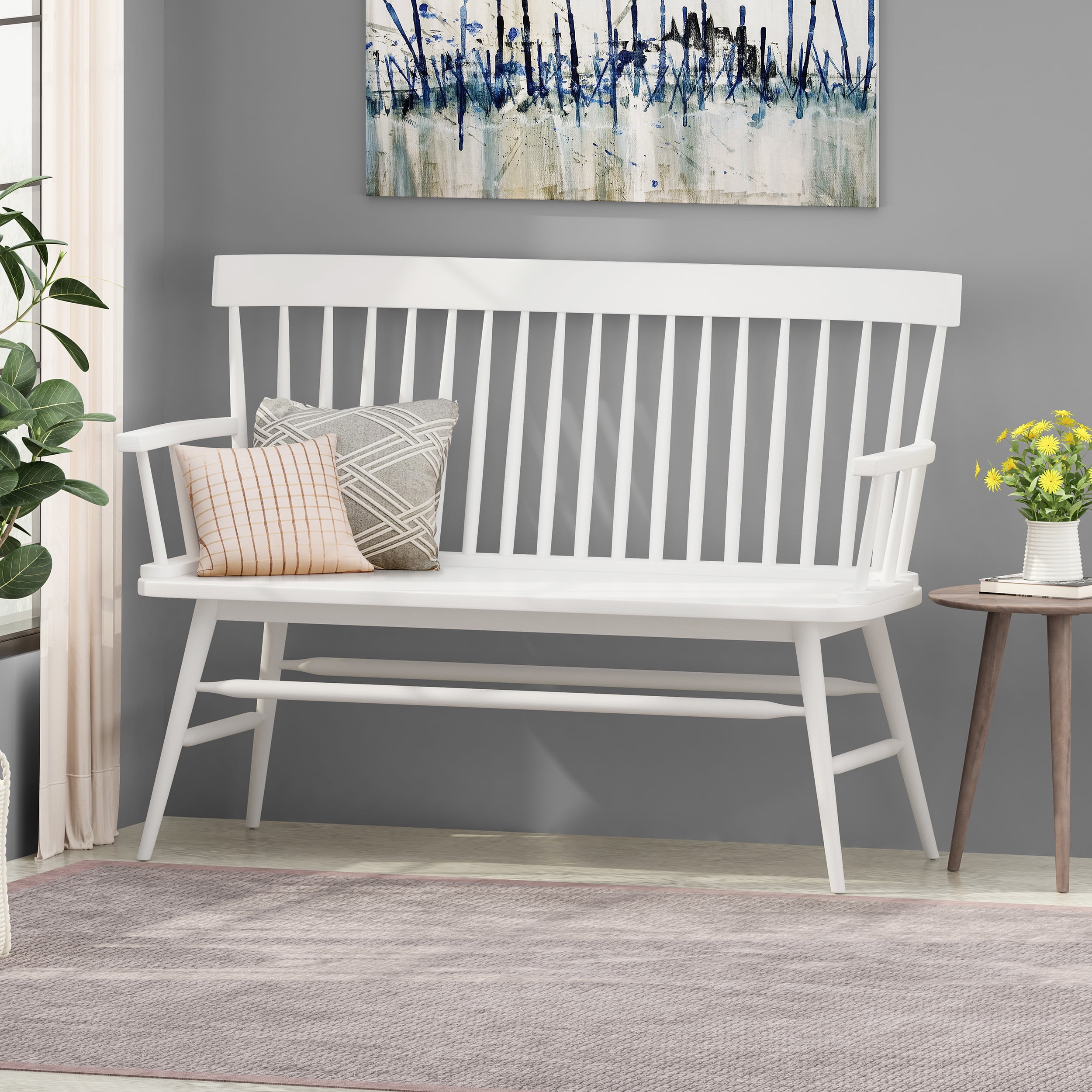 Noble House Maecy Farmhouse Rubberwood Bench, White - Walmart.com