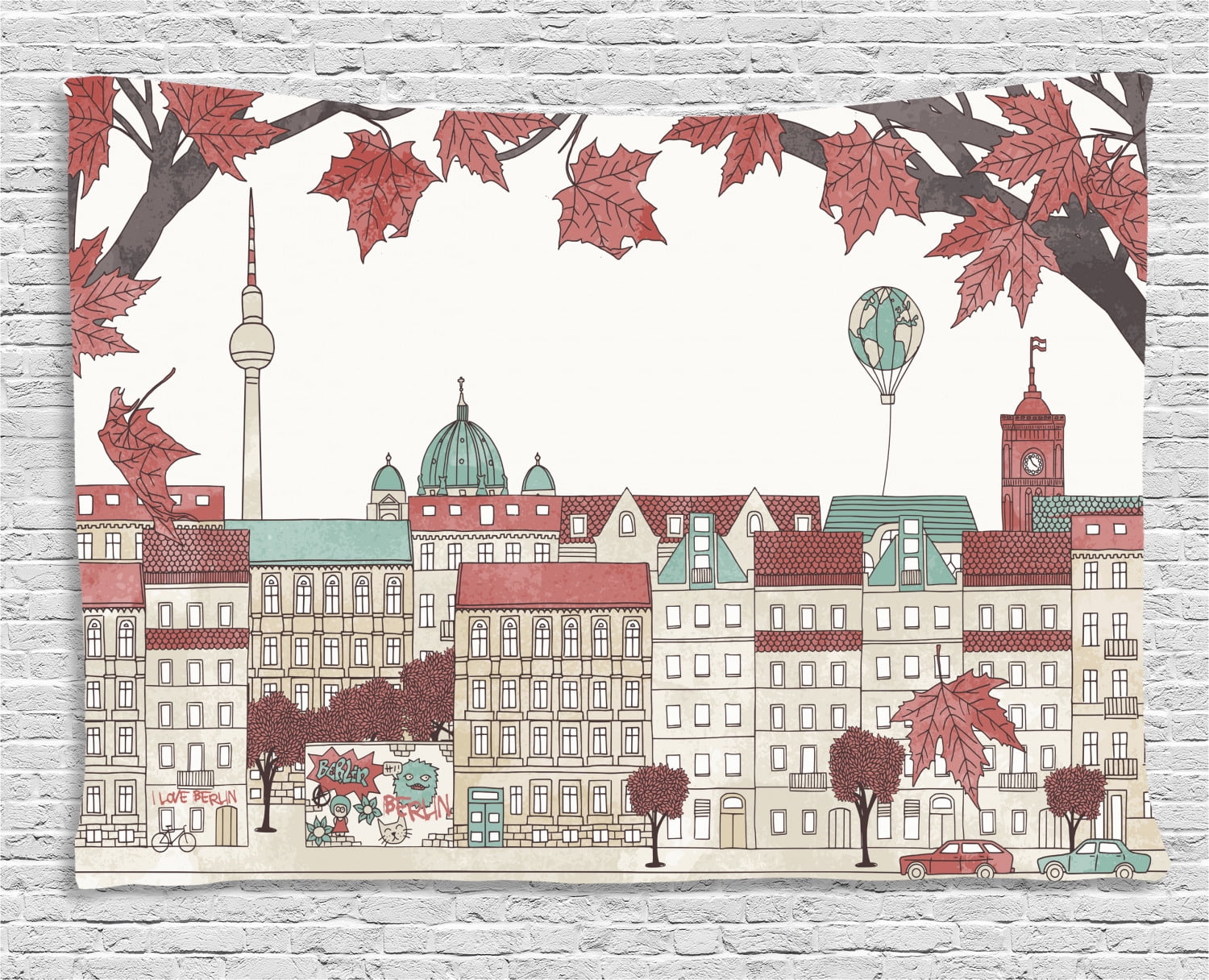 German Tapestry, Autumn in Berlin Colorful Hand Drawn Illustration of ...