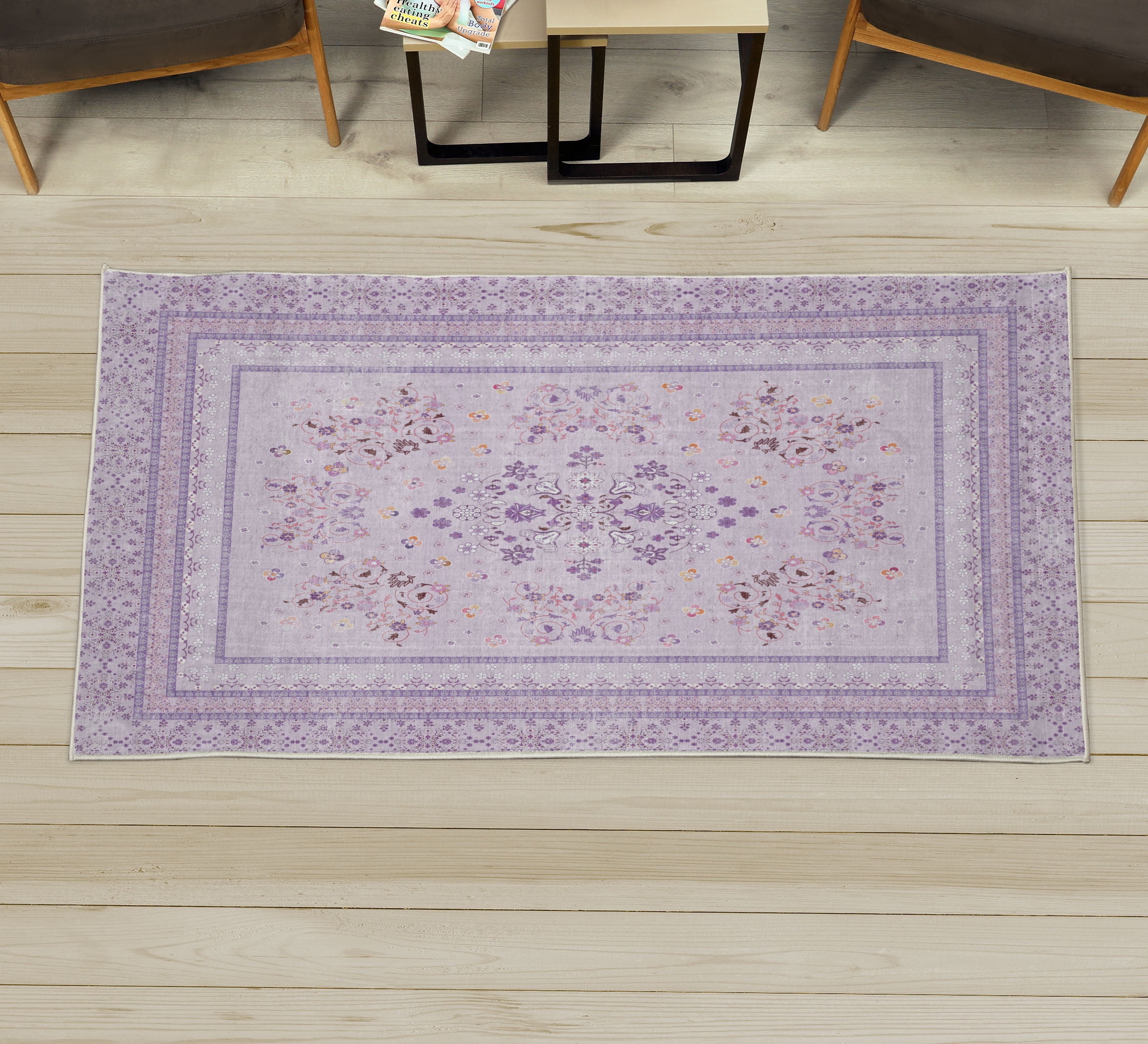 Floral Decorative Rug, Curlicue Spring Romance Blooming Ethnic Flower ...