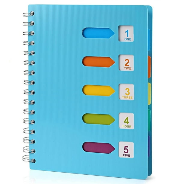 5 Subject Spiral Notebook with Divider Tabs, A5 Wide Ruled 5.7" × 8.5 ...