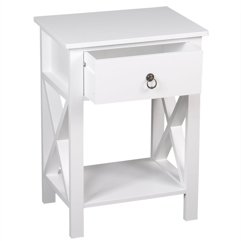 GZXS Modern Small Nightstand, White Wooden Bedside Table with Drawer ...