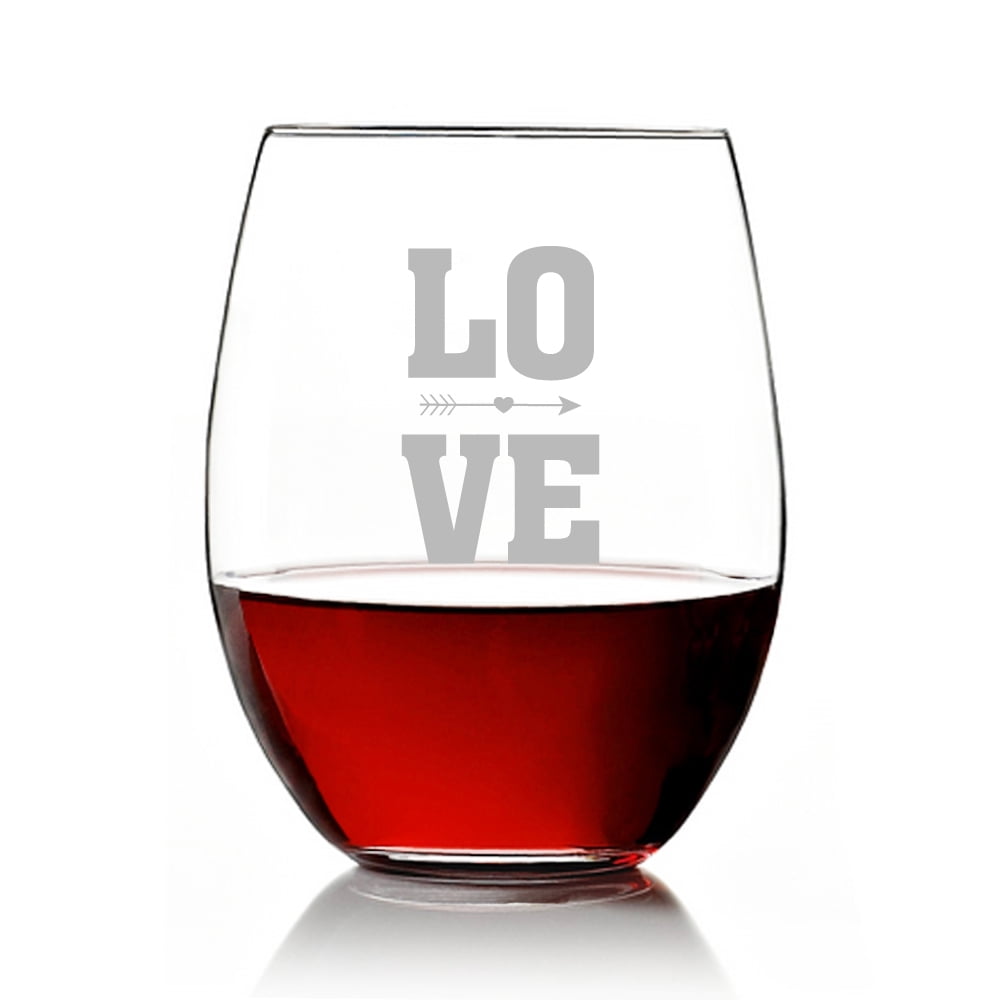 Love Arrow Engraved Stemless 15oz Wine Glass - Walmart.com