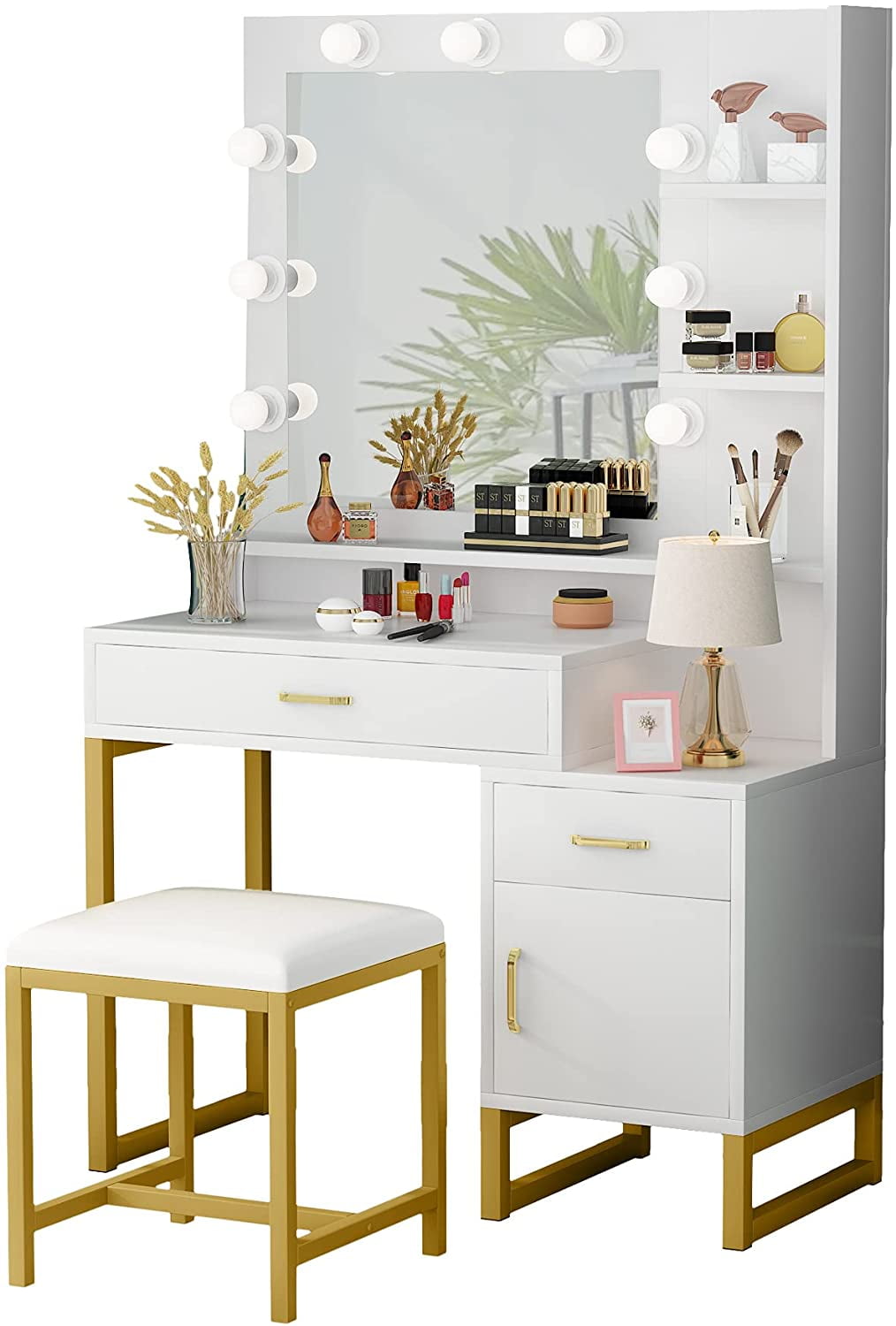 Buy Tribesigns Vanity Makeup Table Set with 9 Bulbs and Stool, 2 ...