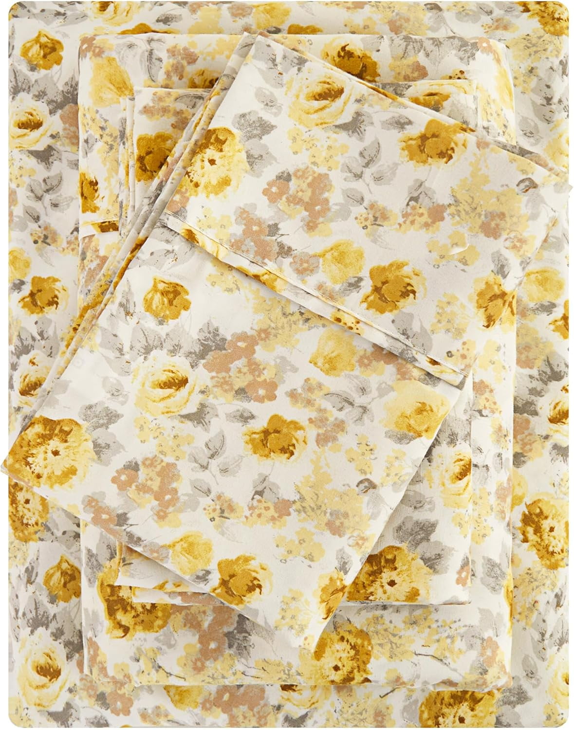 Floral Queen Sheet Set Pieces Grey and Yellow Flower Bed Sheet Soft ...