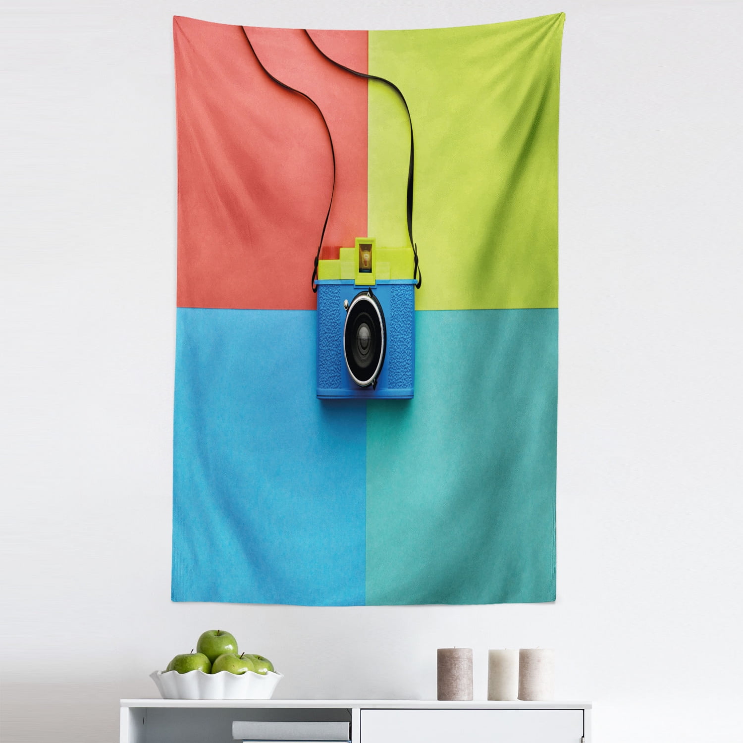 Pastel Tapestry, Retro Style Fashion Film Camera on Colorful Backdrop ...