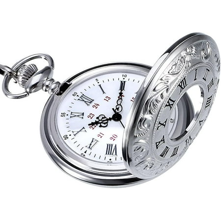 Classic Quartz Pocket Watch With Roman Numerals And Chain Silver ...