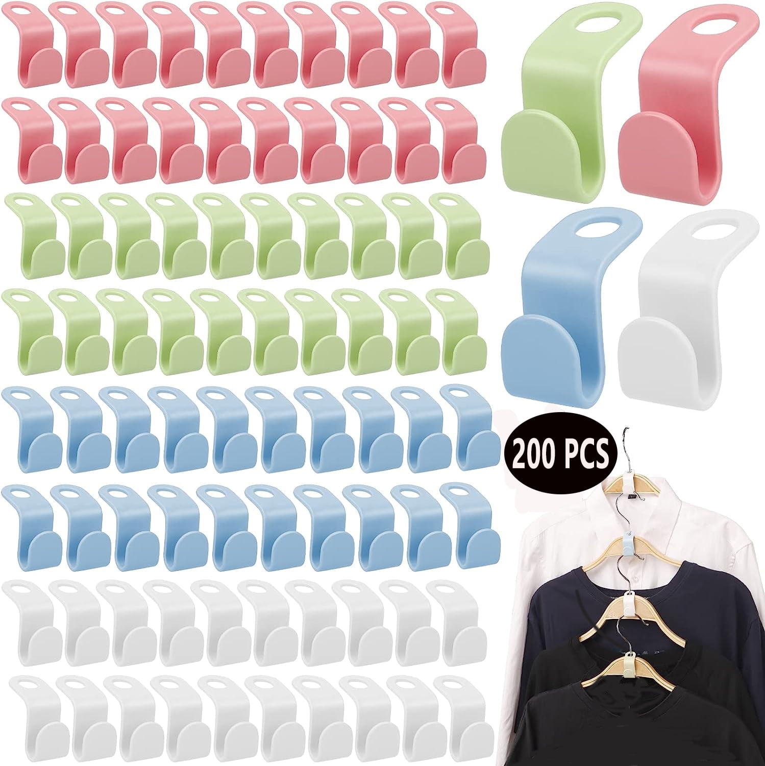 200Pcs Cloth Hanger Connector Hooks,Plastic Hanger Extender Clips for ...
