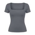DHFJKG Women's Short Sleeve Fitted T Shirt Square Neck Sexy Crop Top ...