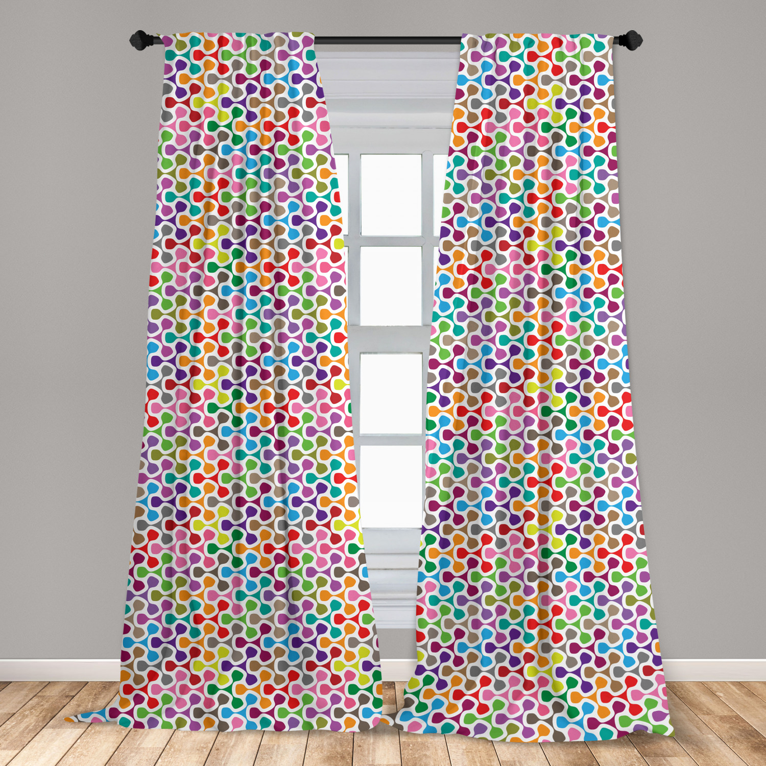 Colorful Curtains 2 Panels Set, Colorful Patterns with Curves Geometry ...