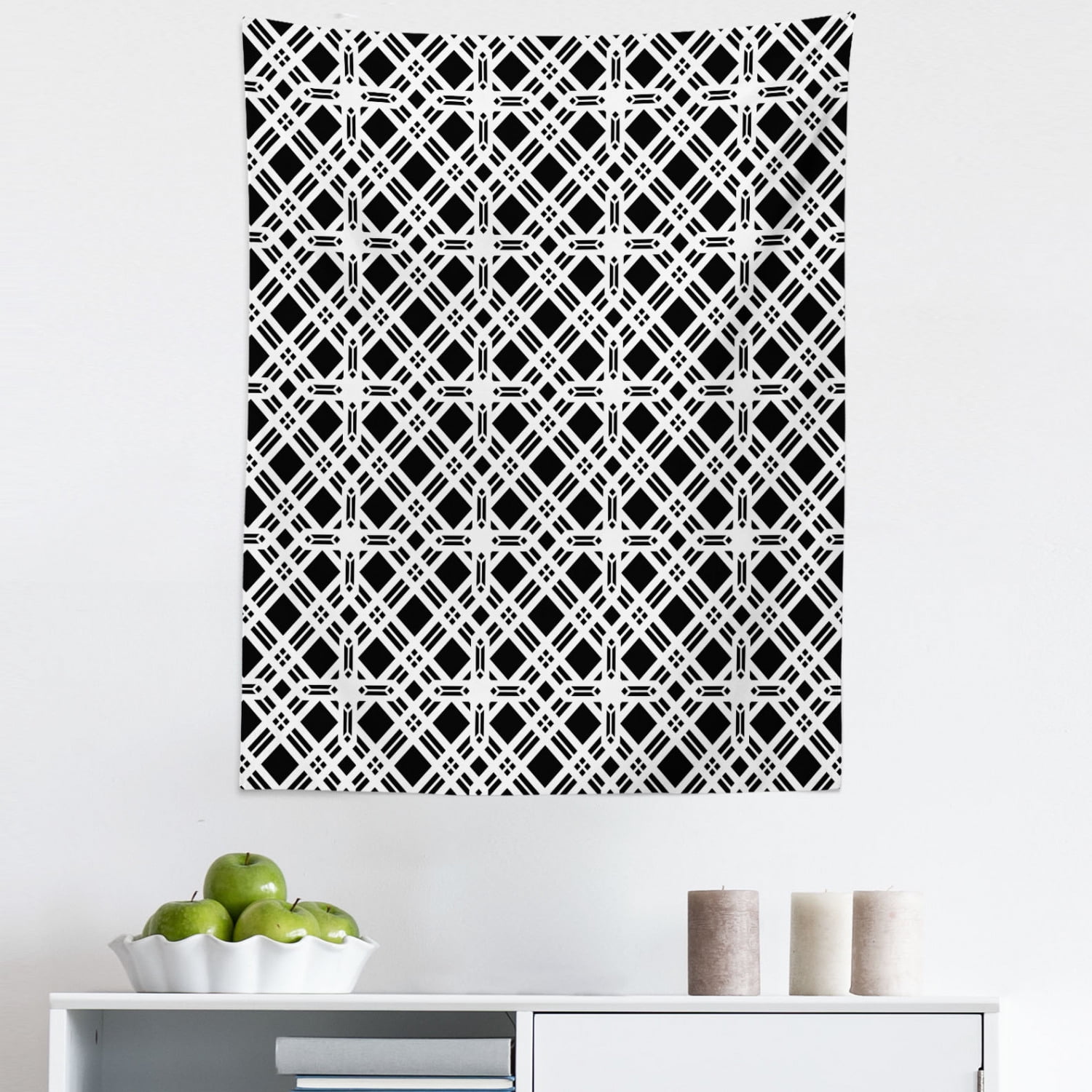 Geometric Tapestry, Monochrome Repeating Pattern Diagonal Squares with ...
