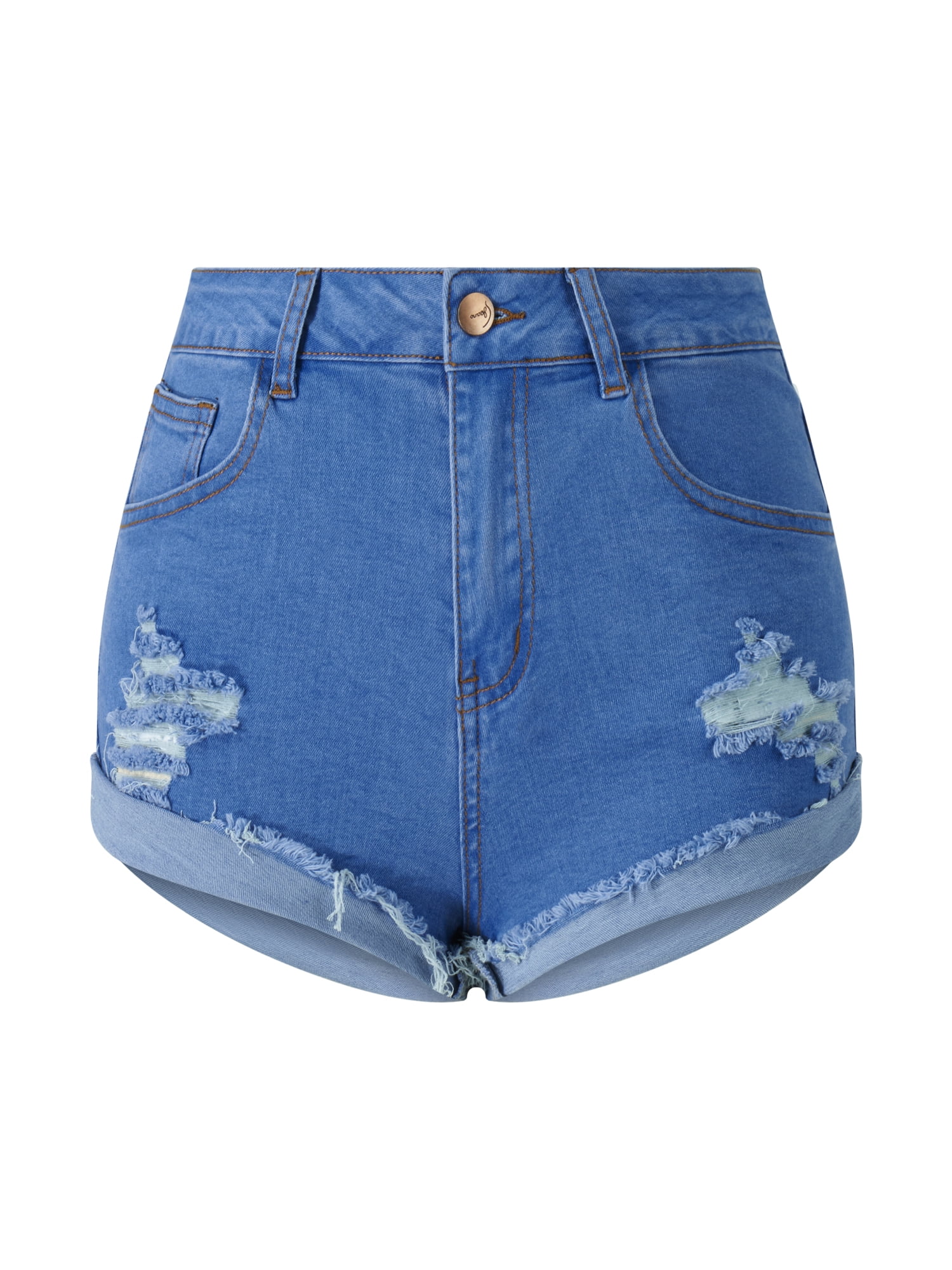 Blotona Women Fashion Ripped Denim Shorts Low Waist Retro Jeans Short ...