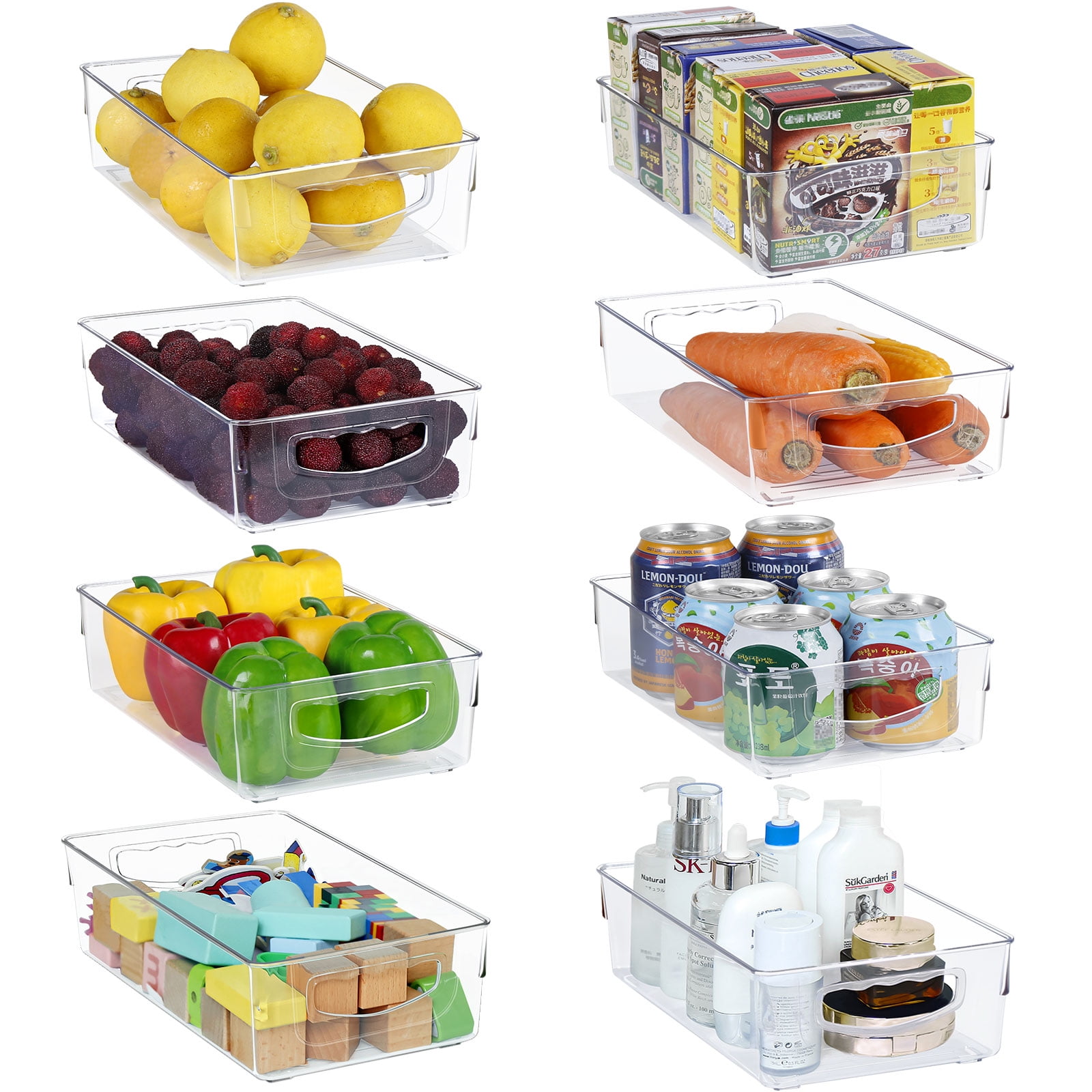 Loobuu Clear Plastic Pantry Organizer Bins, 8 PCS Stackable Food ...