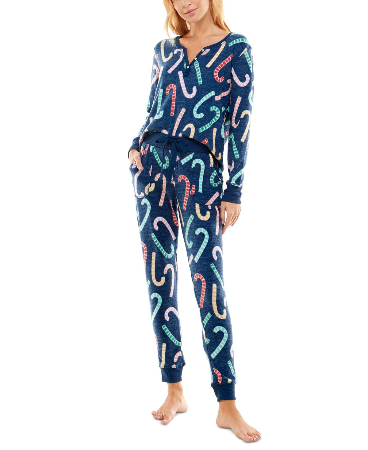 Jaclyn Intimates Womens Printed Faux Henley Top and Jogger Pants Set ...