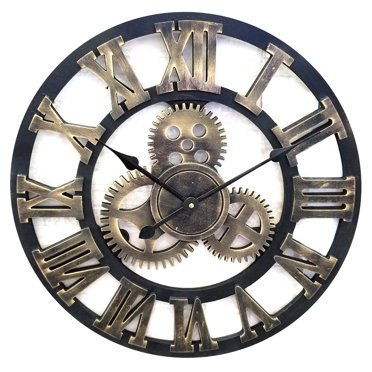 Westclox Large Gear Analog QA Wall Clock with Open Roman Numerals and ...