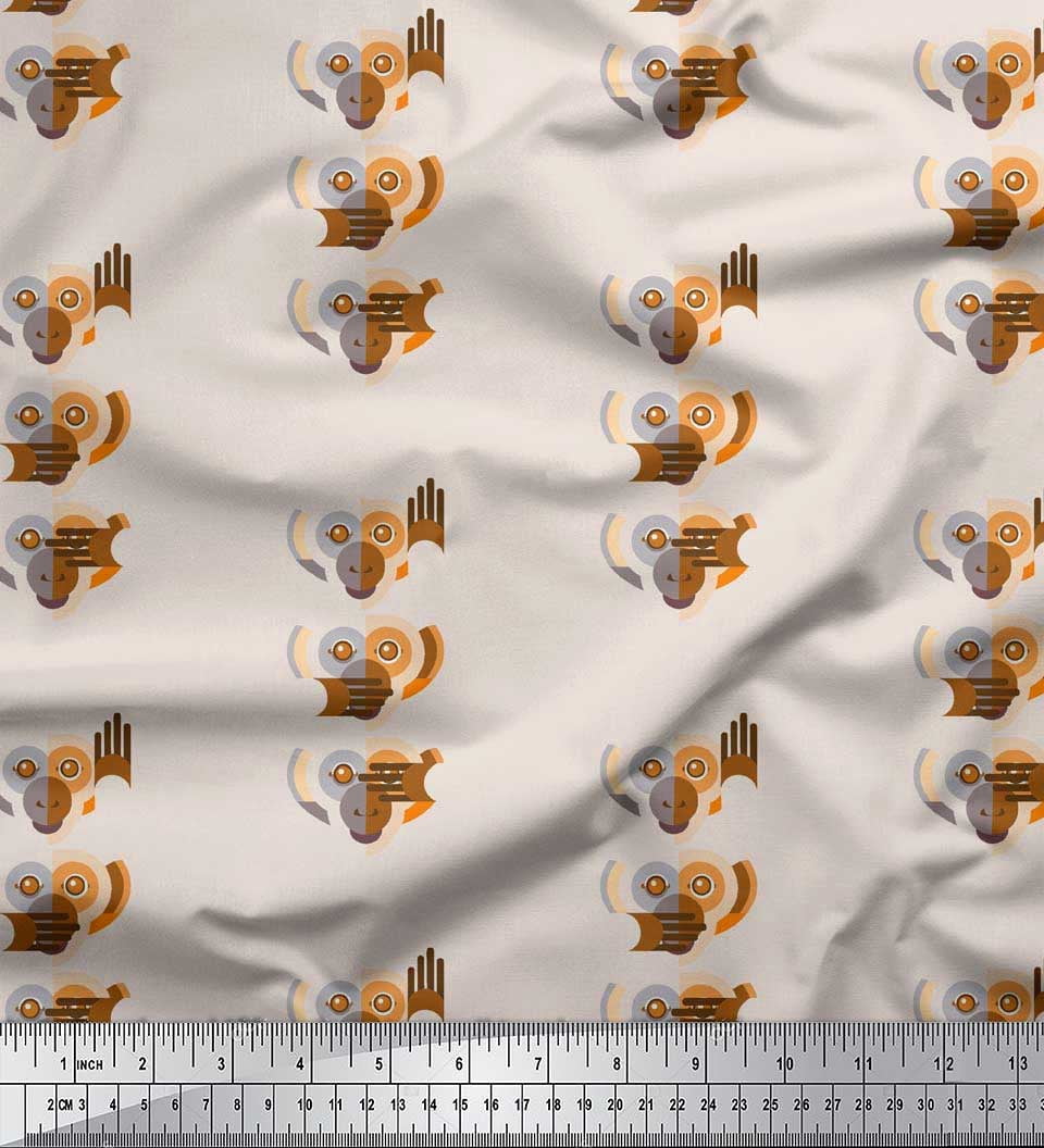 Soimoi Satin Silk Fabric Monkey Face Cartoon Print Fabric by The Yard ...